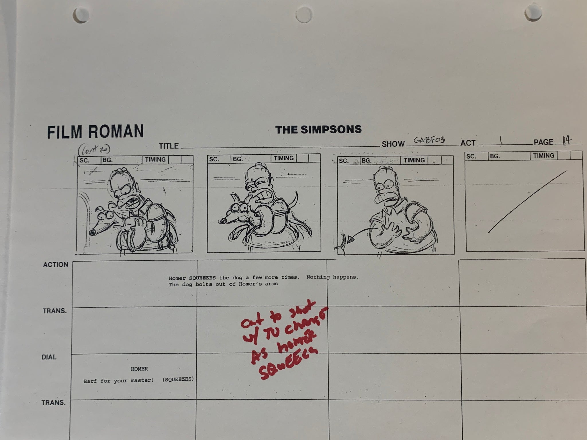 Simpsons Production Storyboard with Notes AU121– Animation Legends